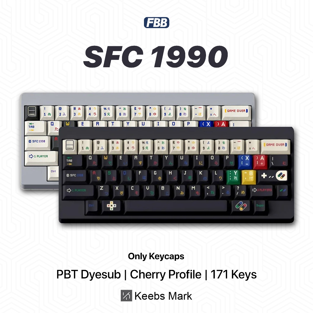 Jual FBB SFC 1990 Hiragana White / Black Keycaps PBT Dyesub 162 Keys Cherry Profile Mechanical ...