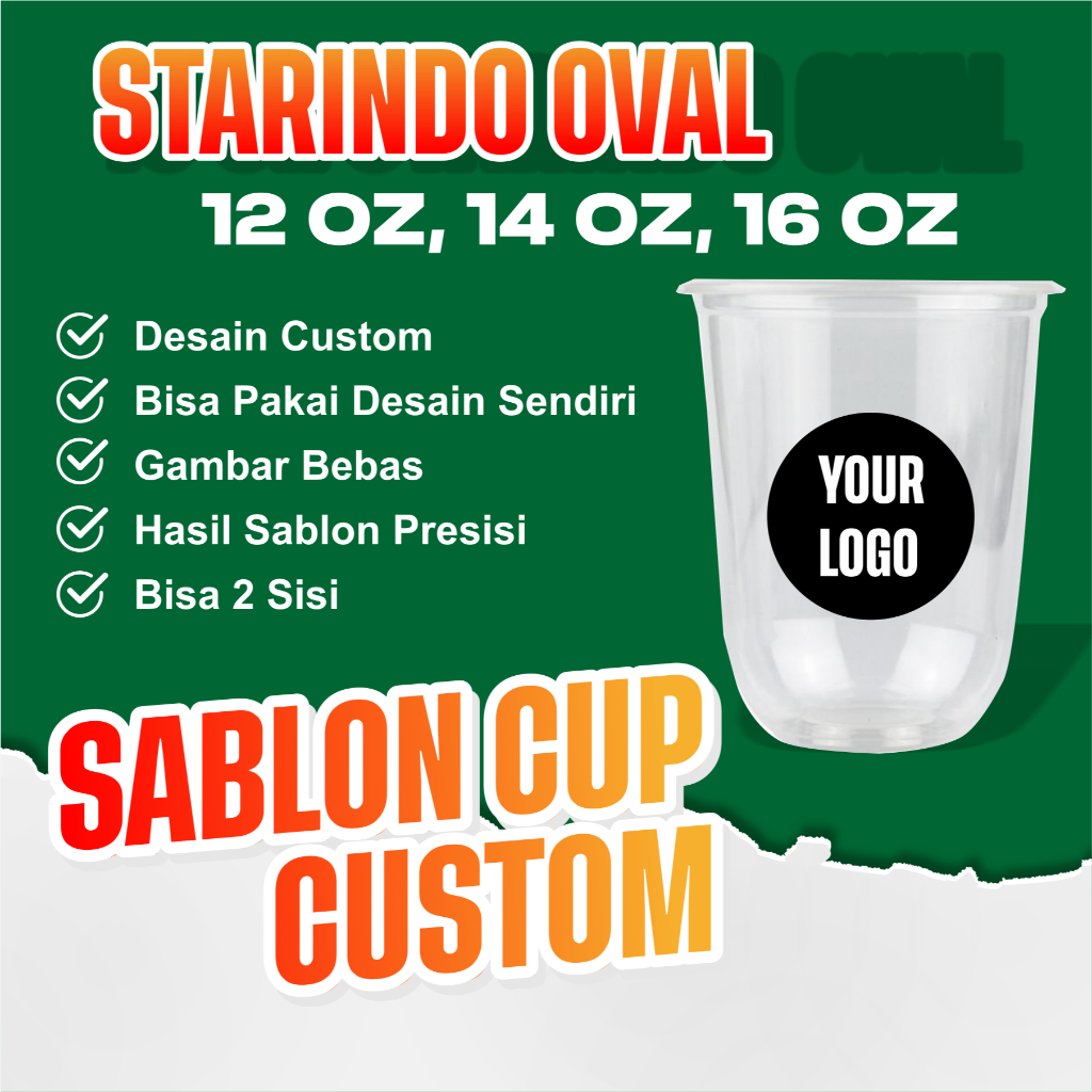 Jual Sablon Custom Cup Starindo Oval 12 OZ, 14 OZ dan 16 OZ berat 7 ...