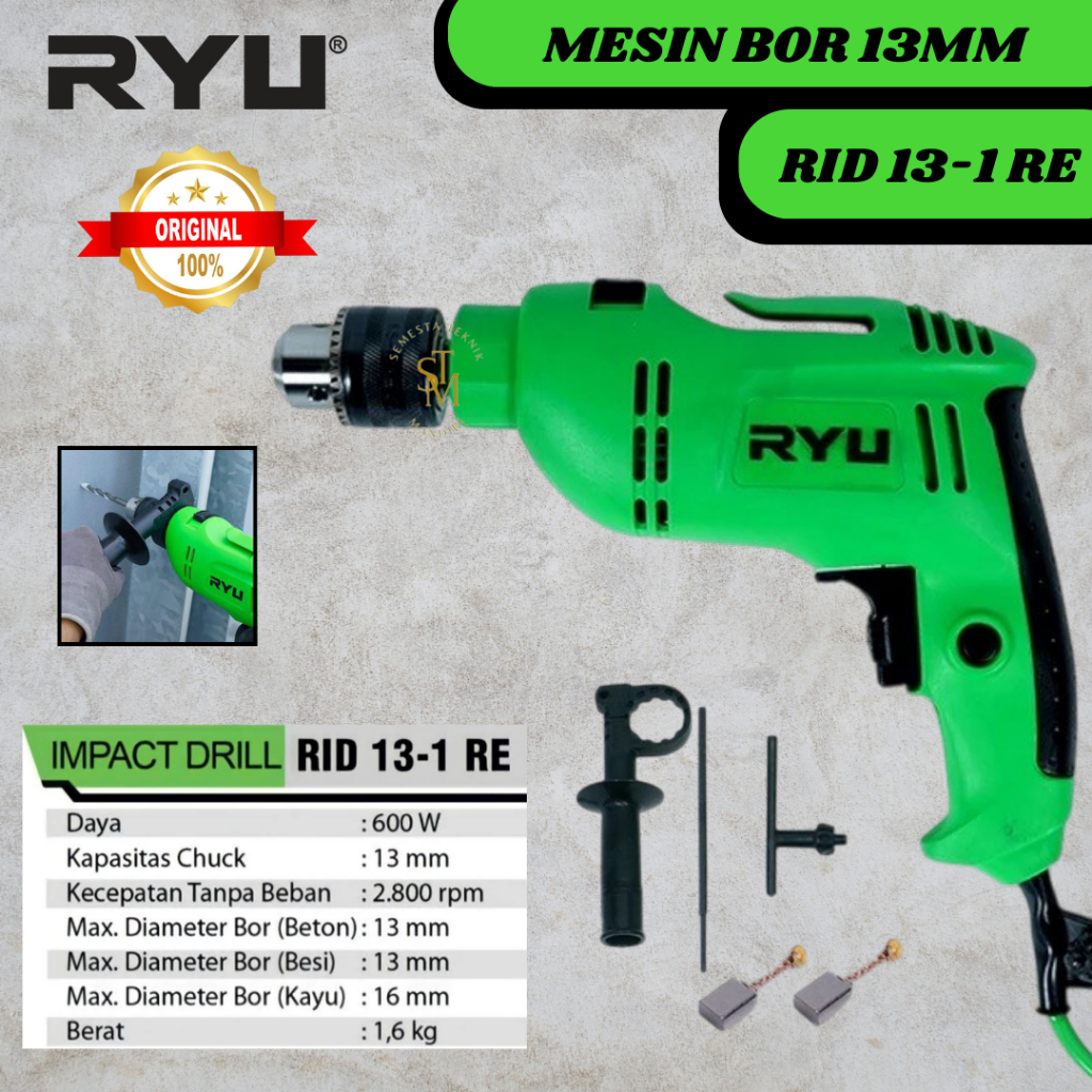 Jual Mesin Bor 13mm Beton Besi Kayu RYU Atur Setel Variable Speed Drill ...