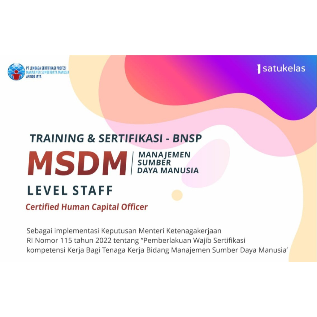 Jual Training Dan Sertifikasi - BNSP MSDM Level Staff | Shopee Indonesia