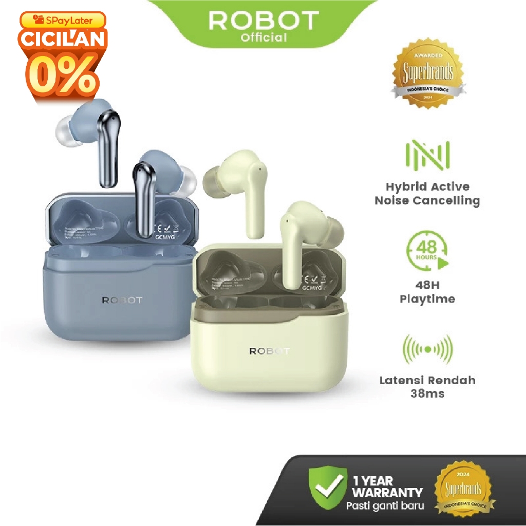 Jual ROBOT TWS Earbuds Wireless ANC ENC Canceling Noise Control T70NC ...