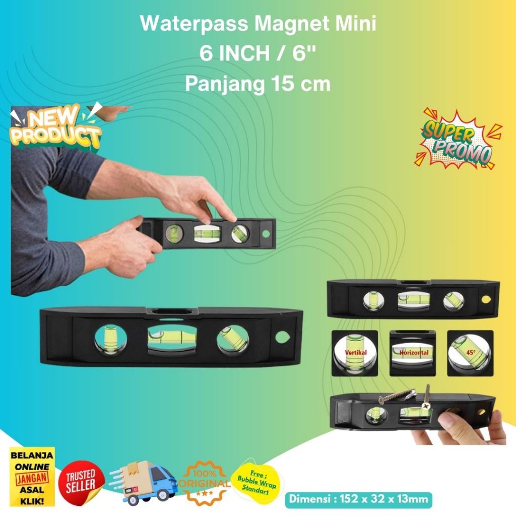 Jual Waterpass Magnet Mini 3 Tabung Air 6 Inch 6" | Shopee Indonesia