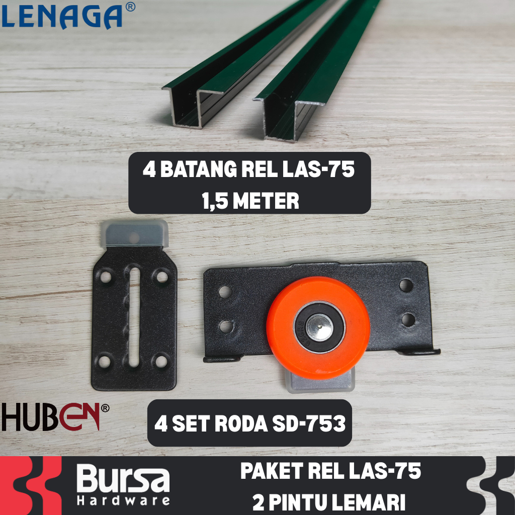 Jual Paket Rel 2 Pintu Lemari Sliding Geser LAS 75 4 Rel Lenaga 1,5 Meter dan 4 Set Roda SD 753 ...