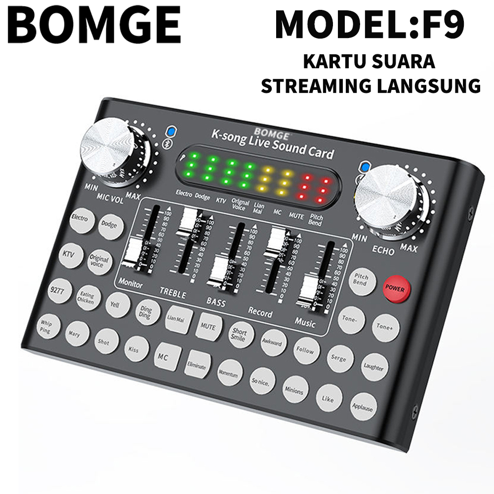 Jual BOMGE F9 Live Sound Card Bluetooth Audio Mixer, Podcast Audio ...
