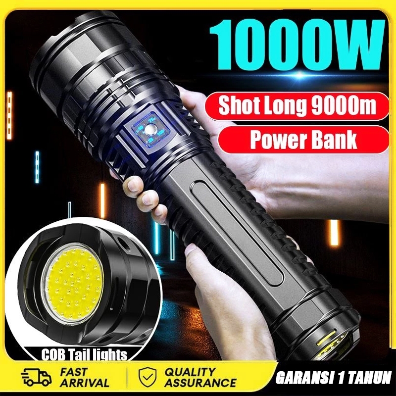 Jual Senter LED Super Terang 150000 Lumens Jarak Jauh Tahan Air IP65 Zoom Type-C Rechargeable ...