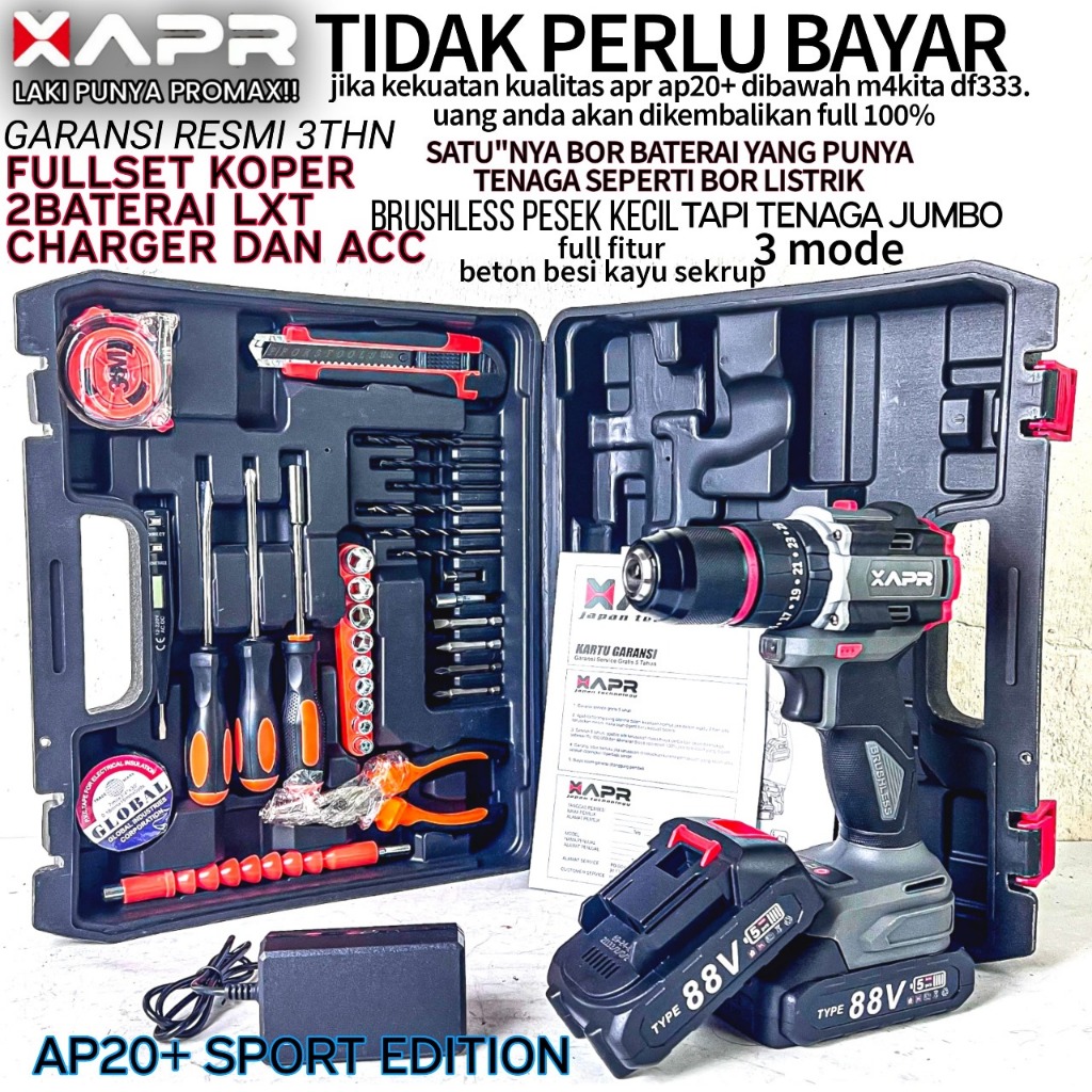 Jual APR RAJA BOR CORDLESS TYPE AP20+ 88V 13MM GEN 4 BRUSHLESS MESIN ...