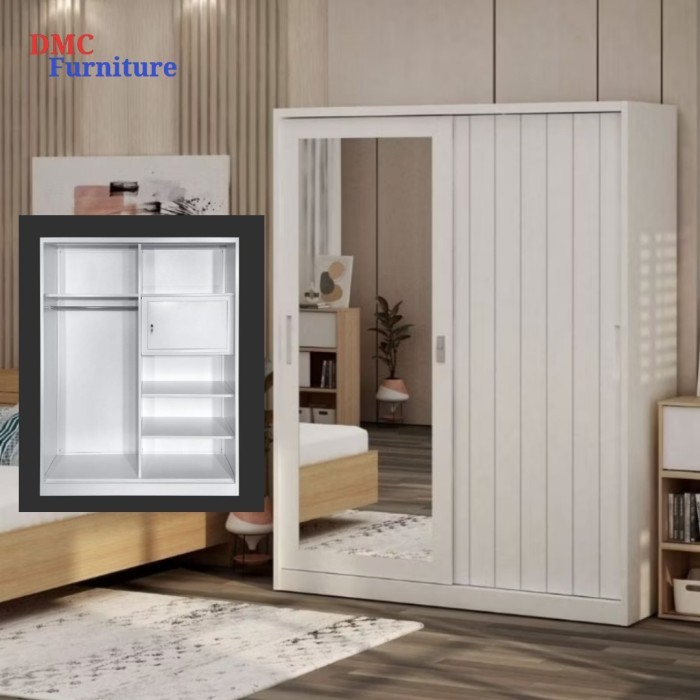 Jual Lemari Baju Besi Sliding 160 cm Lemari besi 2 pintu Jumbo sliding besi Lemari pakaian besi ...