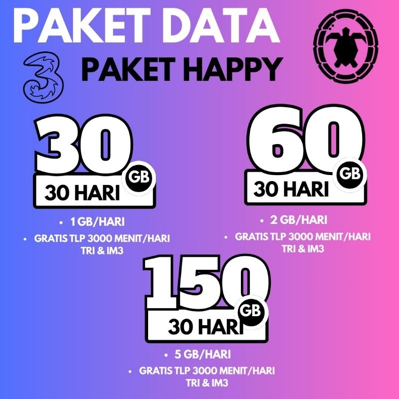 Jual PAKET DATA KUOTA INJEKSI MURAH TRI PAKET HAPPY BULANAN 30 HARI 24 JAM FULL NASIONAL ...