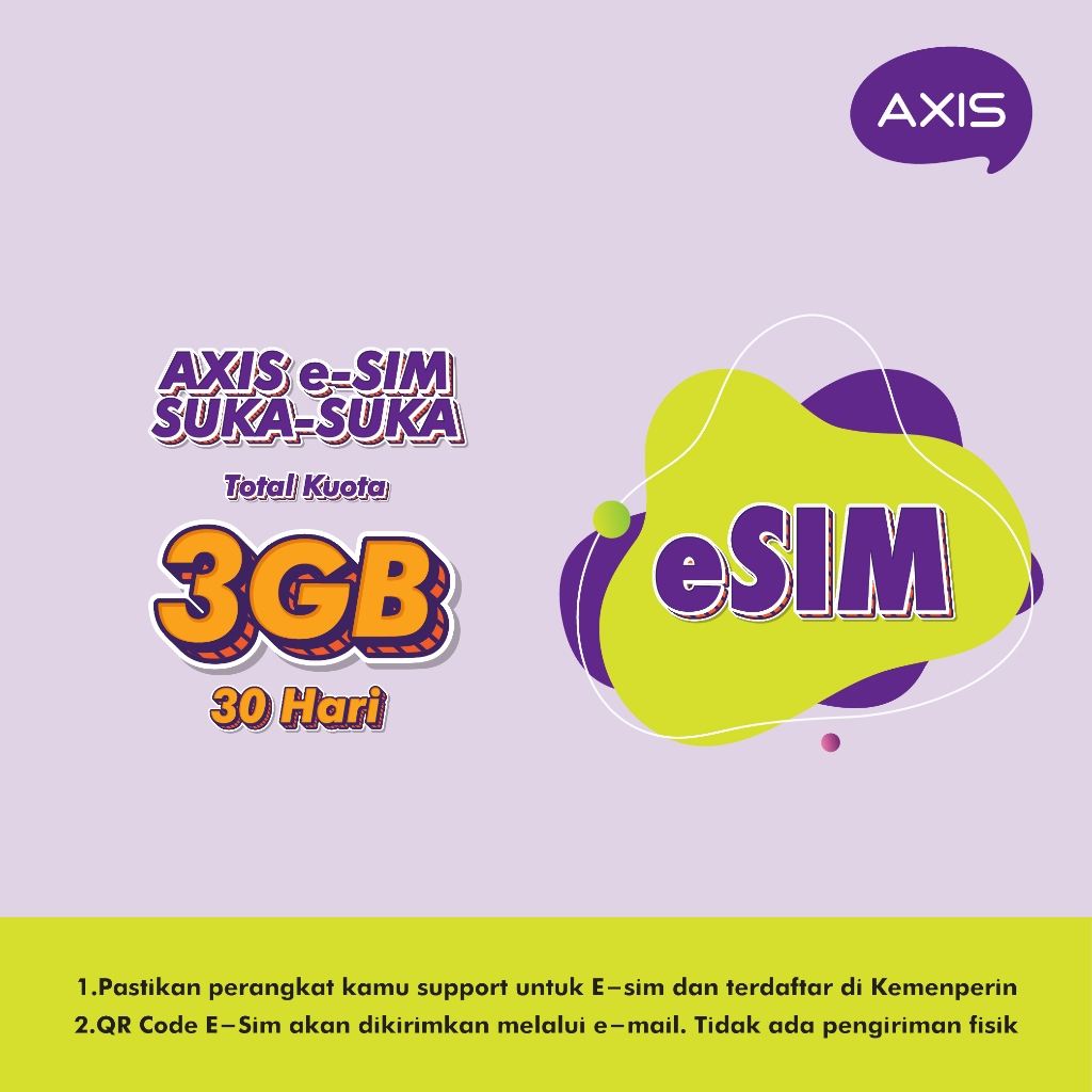 Jual ESIM AXIS Bronet 24Jam 3GB 30hr | Shopee Indonesia