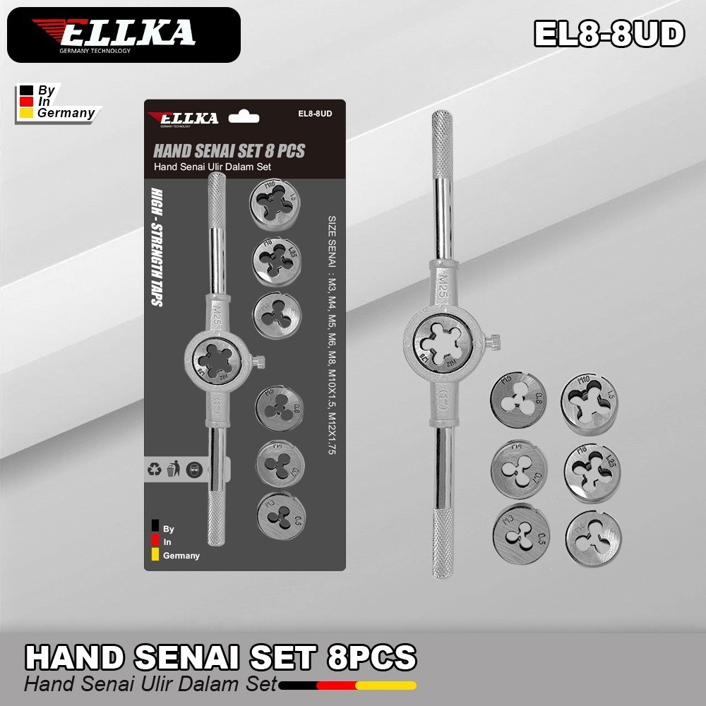 Jual Ellka Hand Tap Ulir Baut Luar Set 8Pcs Alat Snai dan Tap Ulir Dart ...