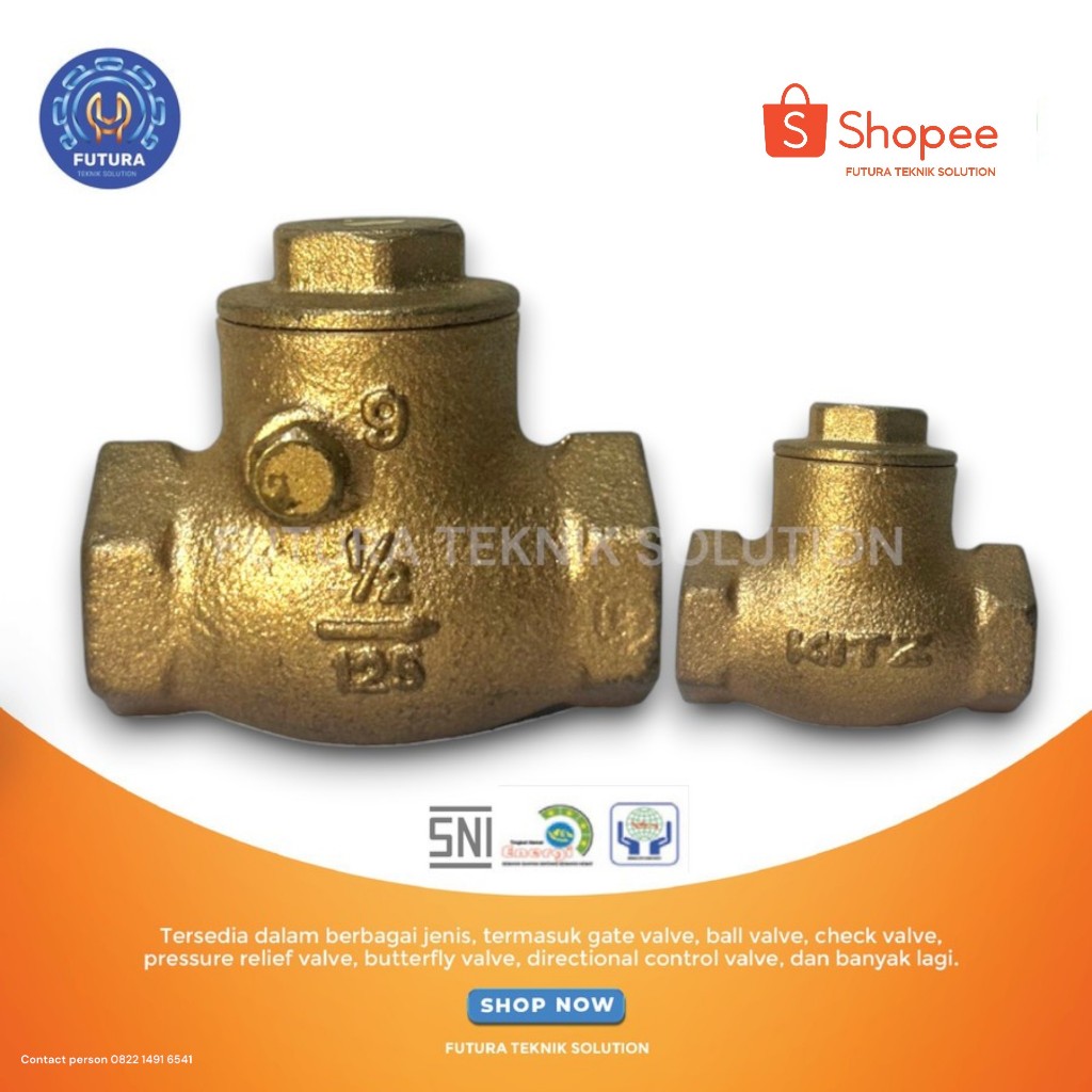 Jual check valve kitz 1/2" inch kuningan drat/swing check valve class ...