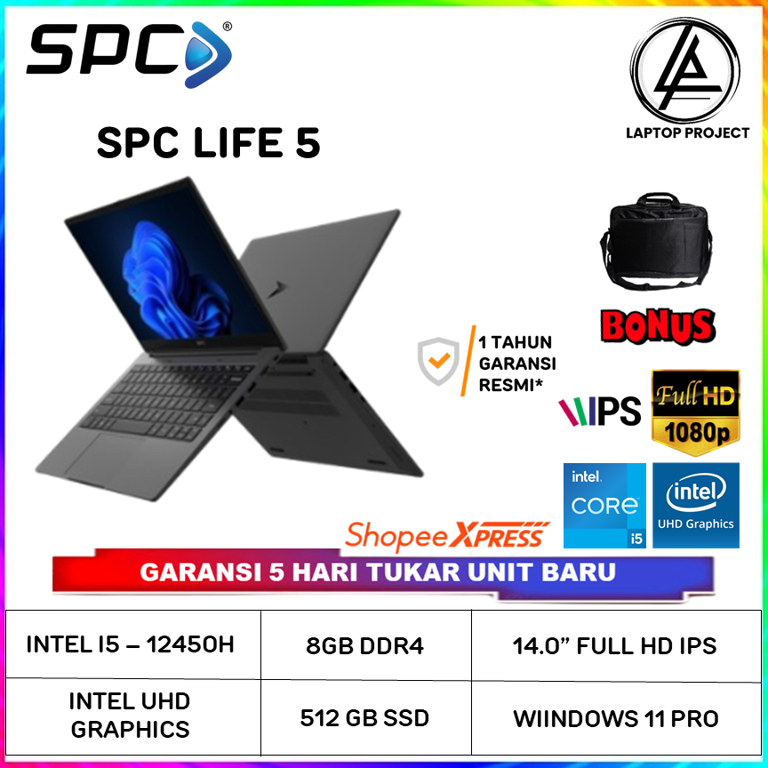 Jual Laptop SPC Life 5 intel i5 12450H 8GB 512GB SSD 14" FHD IPS ...