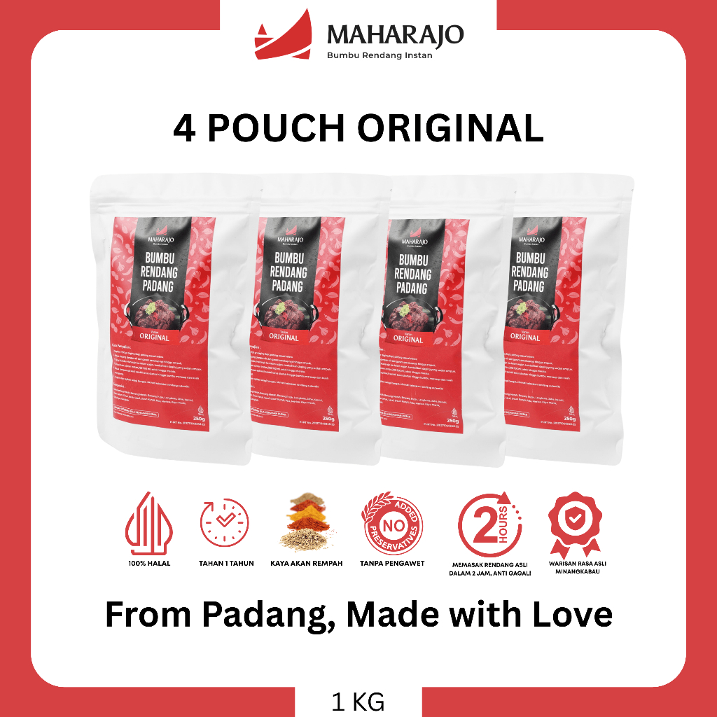 Jual [4 POUCH Original] Maharajo Bumbu Rendang Instan 1kg – Bumbu Rendang Padang Asli Minang ...