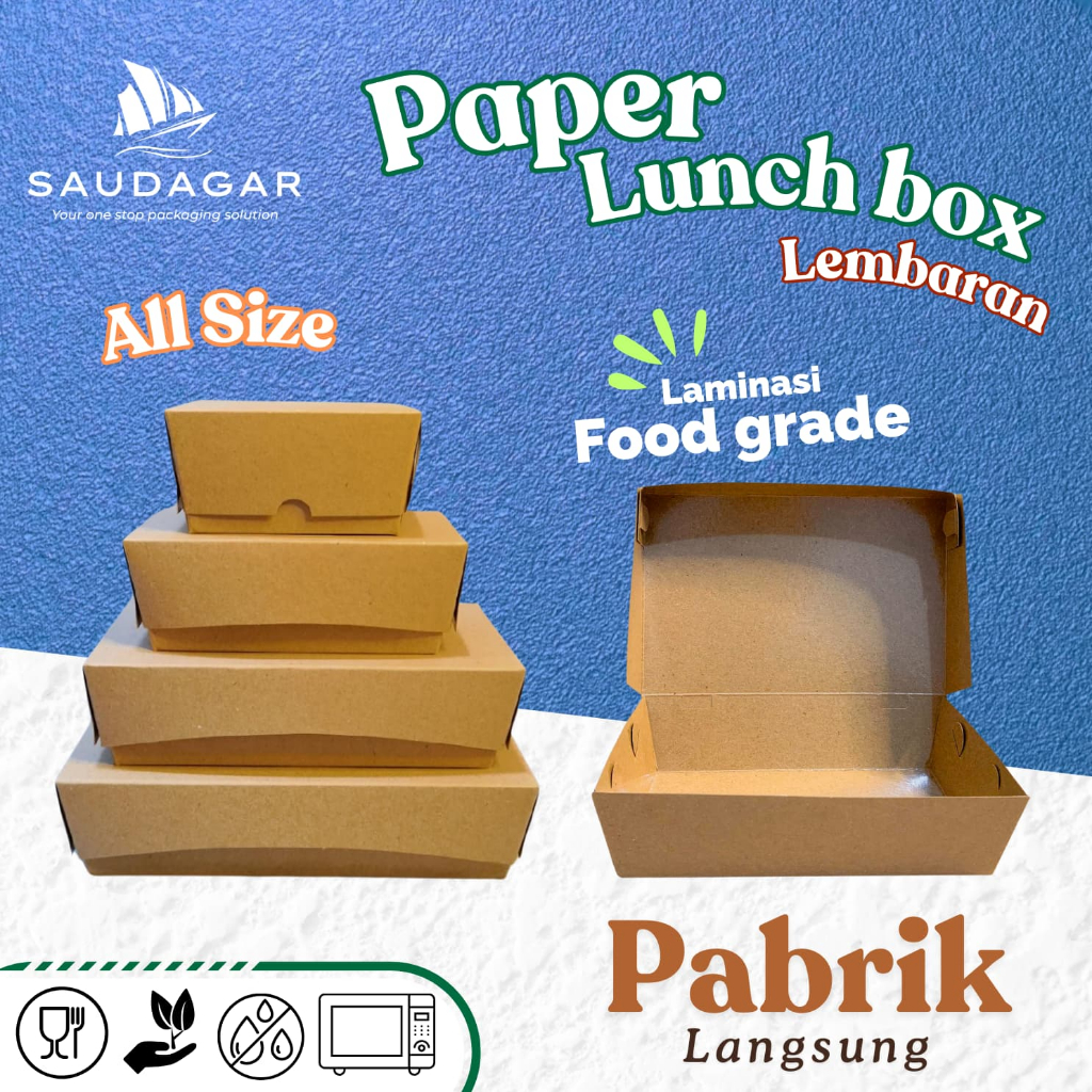 Jual Lunch box paper / Kotak makanan kertas bahan kraft ukuran small ...