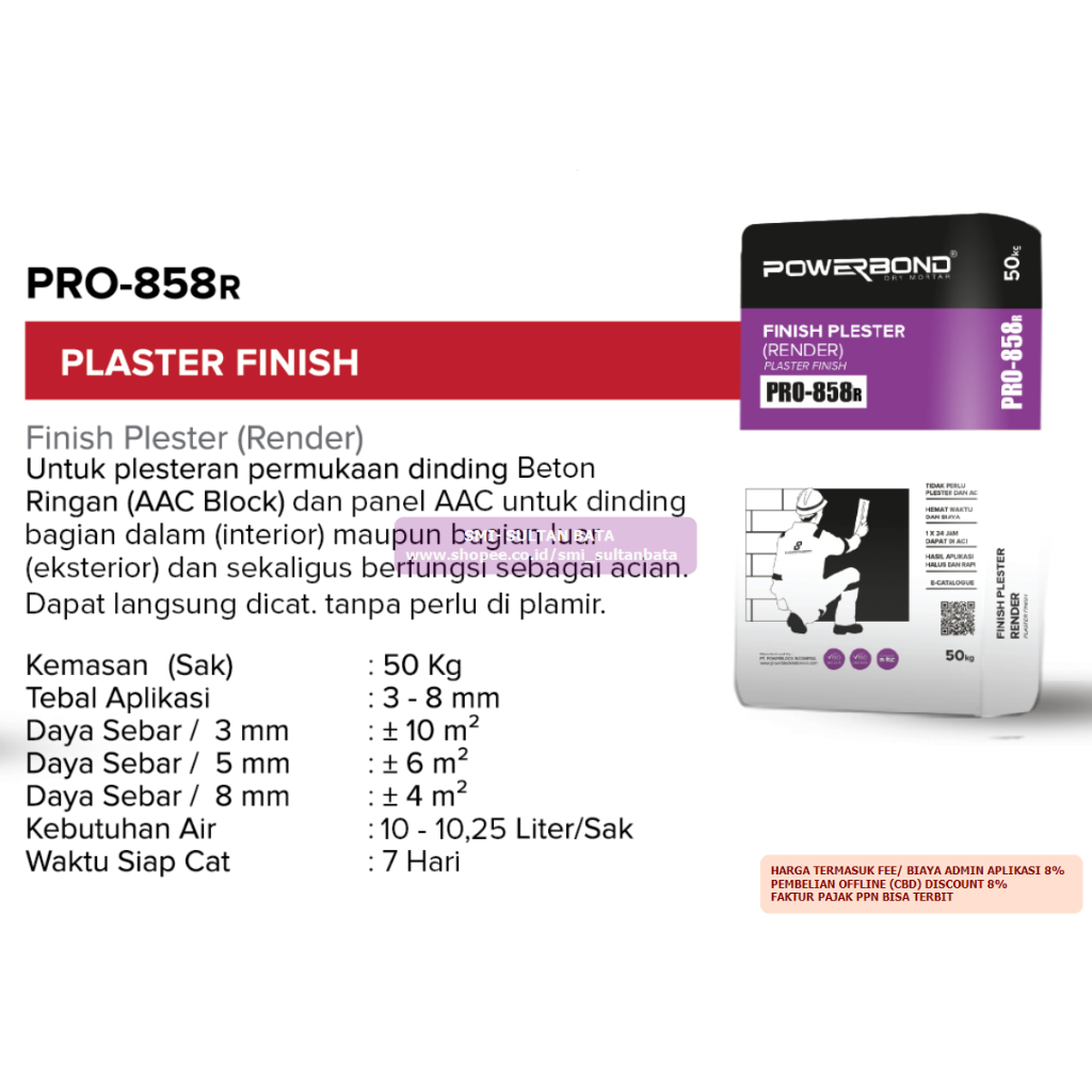 Jual SEMEN RENDER PREMIUM (PLESTER / PLASTER FINISH + ACIAN) MORTAR ...