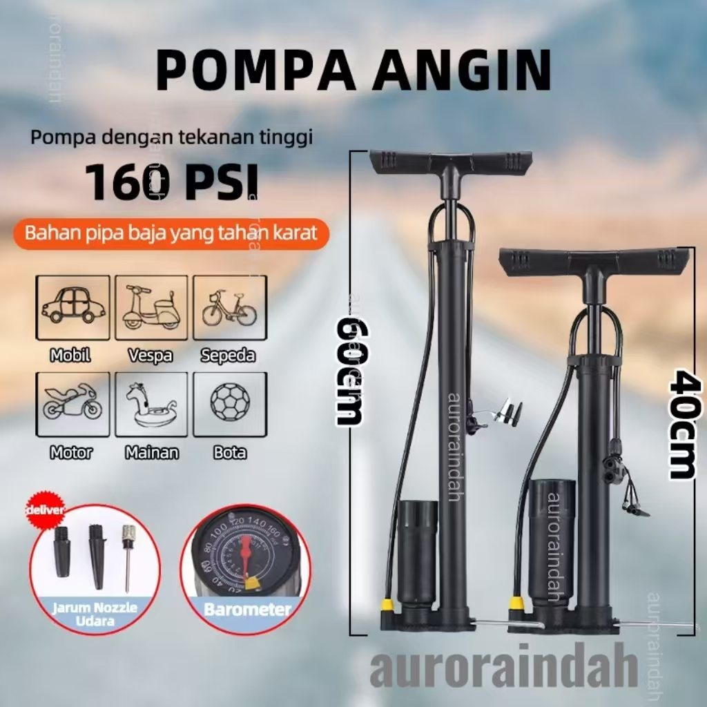 Jual Pompa Angin Sepeda Motor Mobil Tabung Meter Black / High Pressure ...