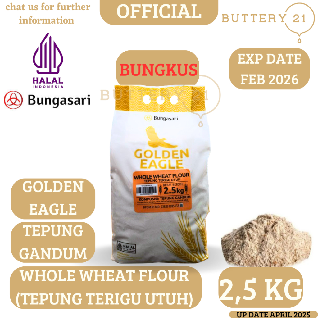 Jual GOLDEN EAGLE WHOLE WHEAT FLOUR 2,5 KG/BUNGASARI TEPUNG TERIGU UTUH ...
