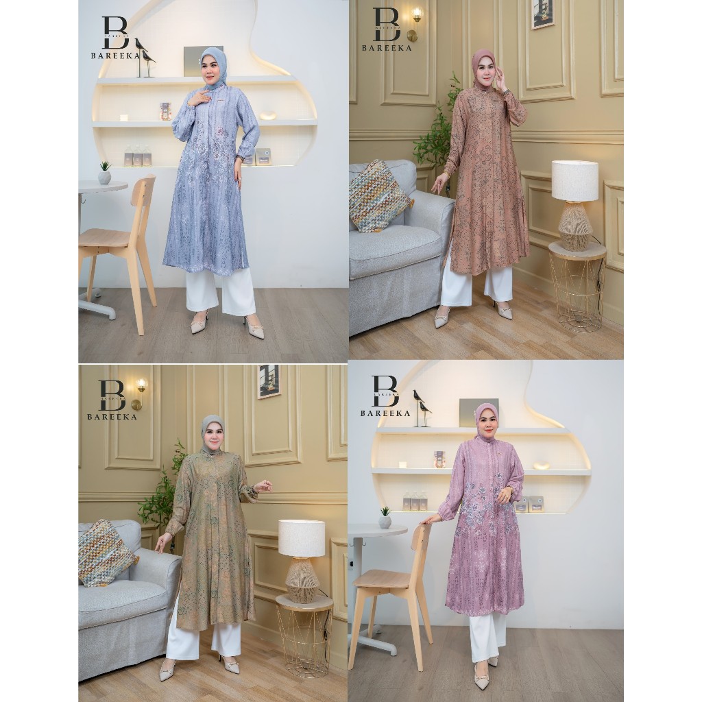 Jual Bareeka long tunik katun silk silky motif print floral bunga ...