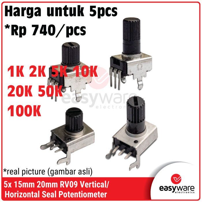Jual 5pcs RV09 Potentiometer 3P Vertical Horizontal 12.5mm 15mm 20mm ...