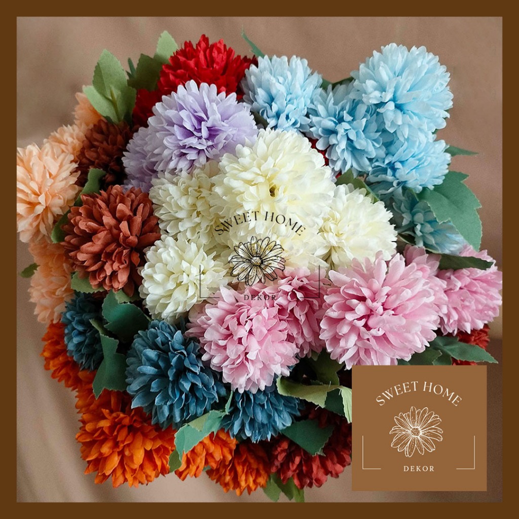 Jual Artificial Flower Pompom Mum Dandelion Premium Bunga Palstik Bunga ...