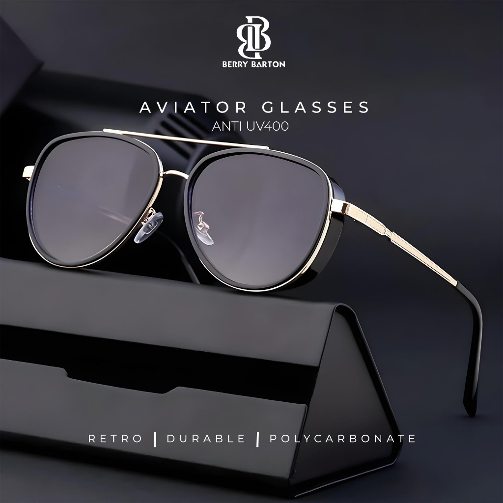Jual Berrybarton Kacamata Hitam Bulat Aviator PC Alloy Sunglasses Pria Wanita Anti UV 400 SX ...