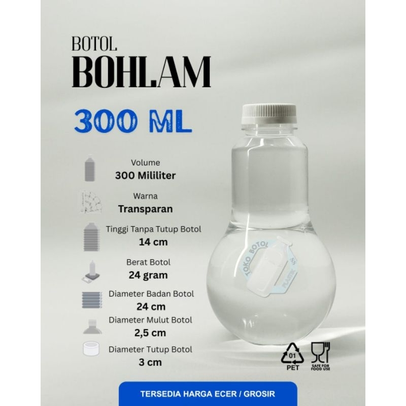 Jual Botol Bohlam 300ml / Botol Plastik 300ml / Botol Plastik Bulat ...
