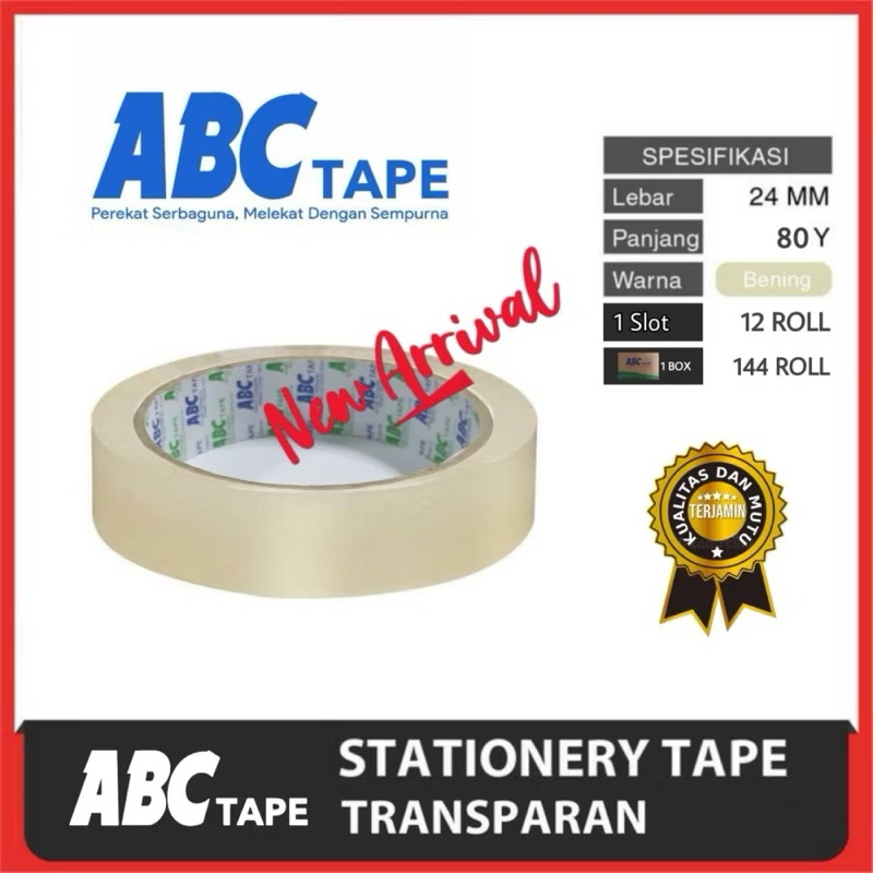 Jual ISOLASI LAKBAN BENING ABC TAPE 1 INCHI || 1/2 INCHI 12 MMX 90 YARD ...