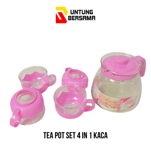 Jual TEA POT SET KACA 5 IN 1 WARNA / TEKO KACA ISI 5PCS / TEAPOT GELAS ...
