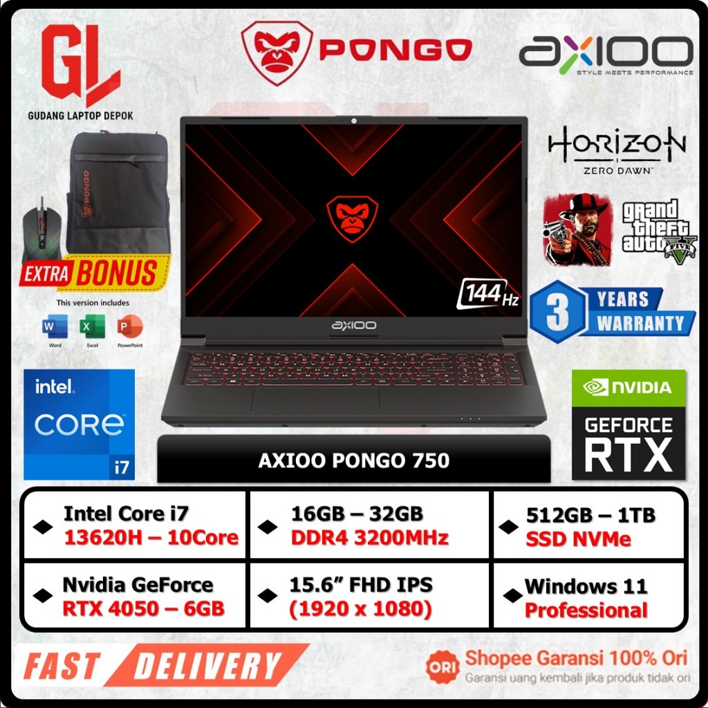 Jual Laptop Gaming AXIOO PONGO 750 Intel i7 13620H Ram 32GB Ssd 1TB ...