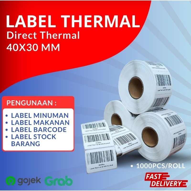 Jual LABEL THERMAL 40X30MM ISI 1000 PCS / STIKER LABEL BARCODE 40X30 ...