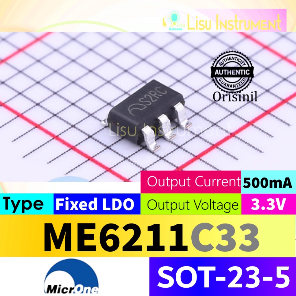 Jual ME6211C33 500mA Fixed 3.3V LDO Regulator ME6211 SOT-23-5 Original MICRONE | Shopee Indonesia