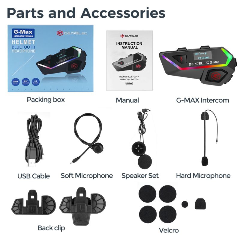 Jual INTERCOM GEARELEC GMAX 6 RIDER LCD WATERPROOF MUSIC SHARING | Shopee Indonesia