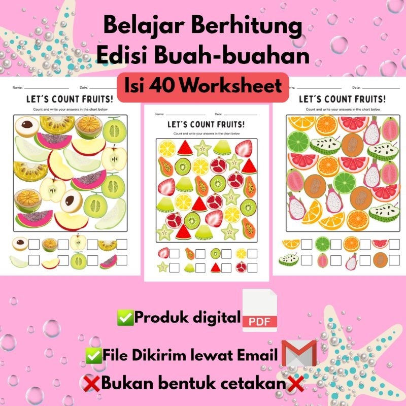 Jual [PD02] Worksheet Anak Belajar Berhitung Edisi Buah-buahan TK PAUD ...
