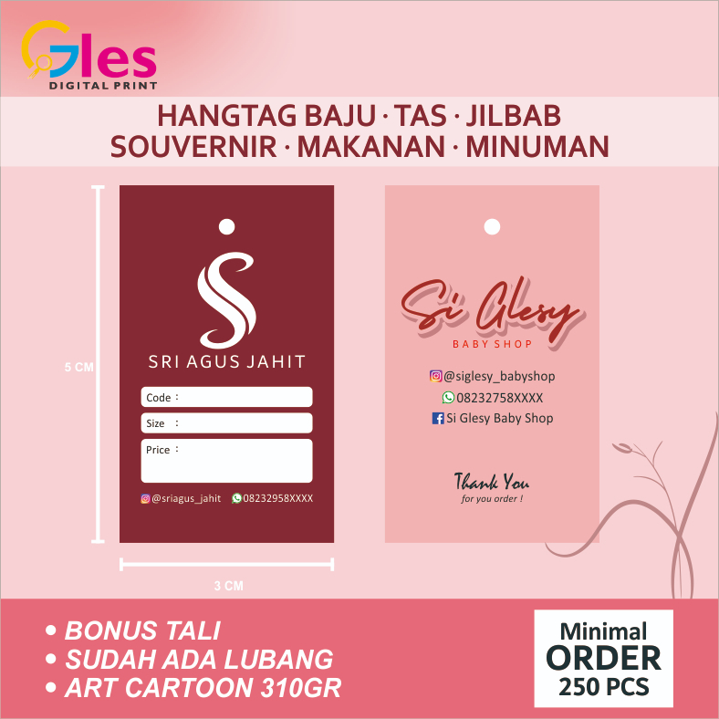 Jual Hang Tag Baju / Label Pakaian Baju / Hangtag Olshop / Clothing Tag ...