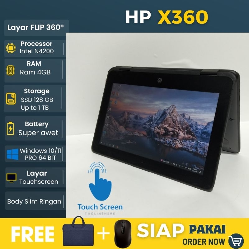 Jual Laptop HP X360 G1 intel N4200 Ram 4GB SSD 128GB Touchcreen Flip 360° windows 10 pro 64 bit ...