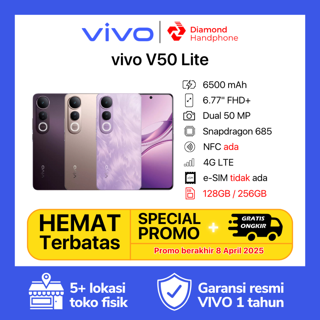Jual Vivo V50 Lite 8/128 8/256 8/128GB 8/256GB 8GB 128GB 256GB Garansi Resmi | Shopee Indonesia