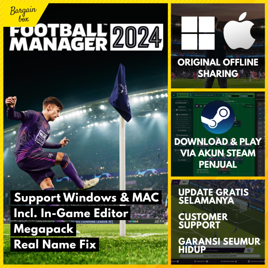 Jual Game PC Football Manager 2024 ORIGINAL SHARING + In-Game Editor ...
