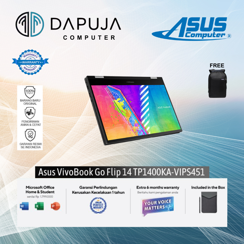 Jual ASUS VIVOBOOK N4500 Memori 8GB HDD 512GB GO 14 FLIP TP1400KA ...