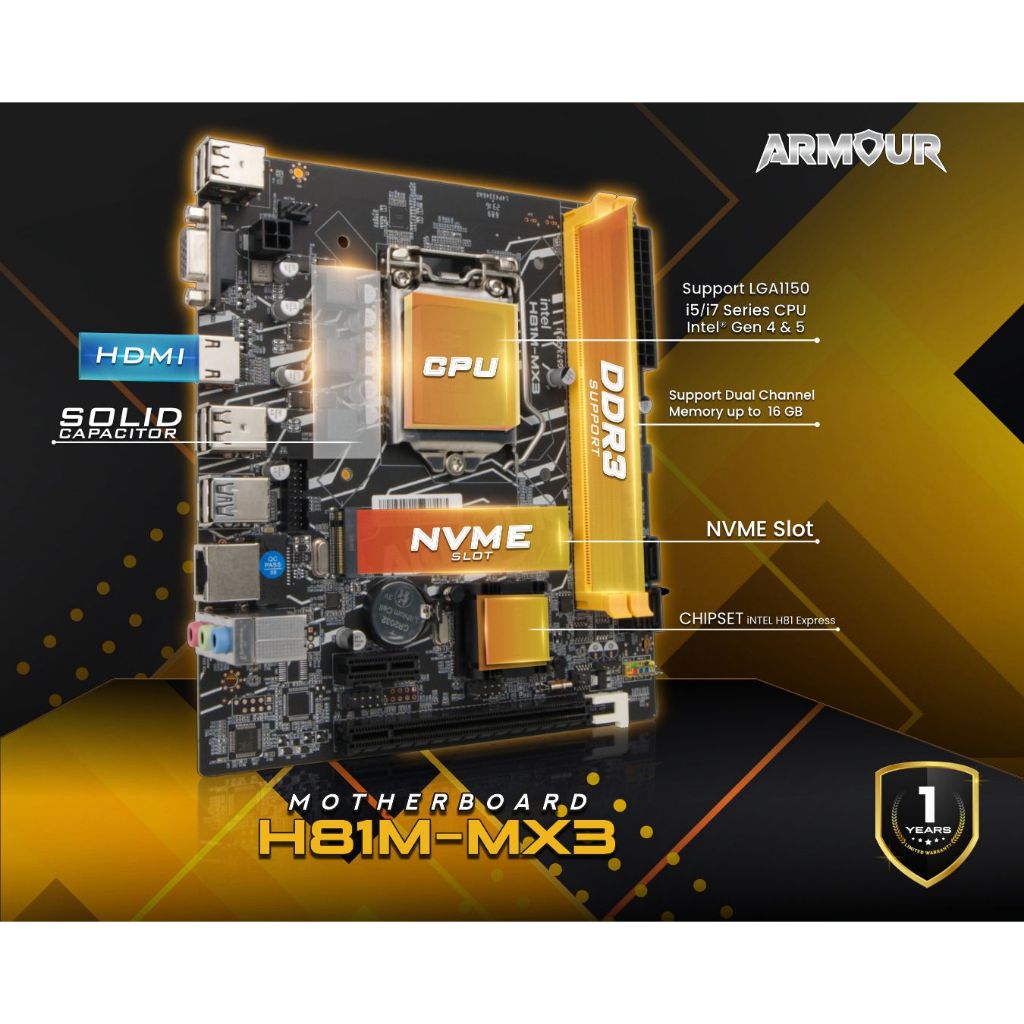 Jual Mobo Motherboard Armour H81m-Mx3 Lga 1150 H81 Ddr3 M.2 Nvme M-Atx ...