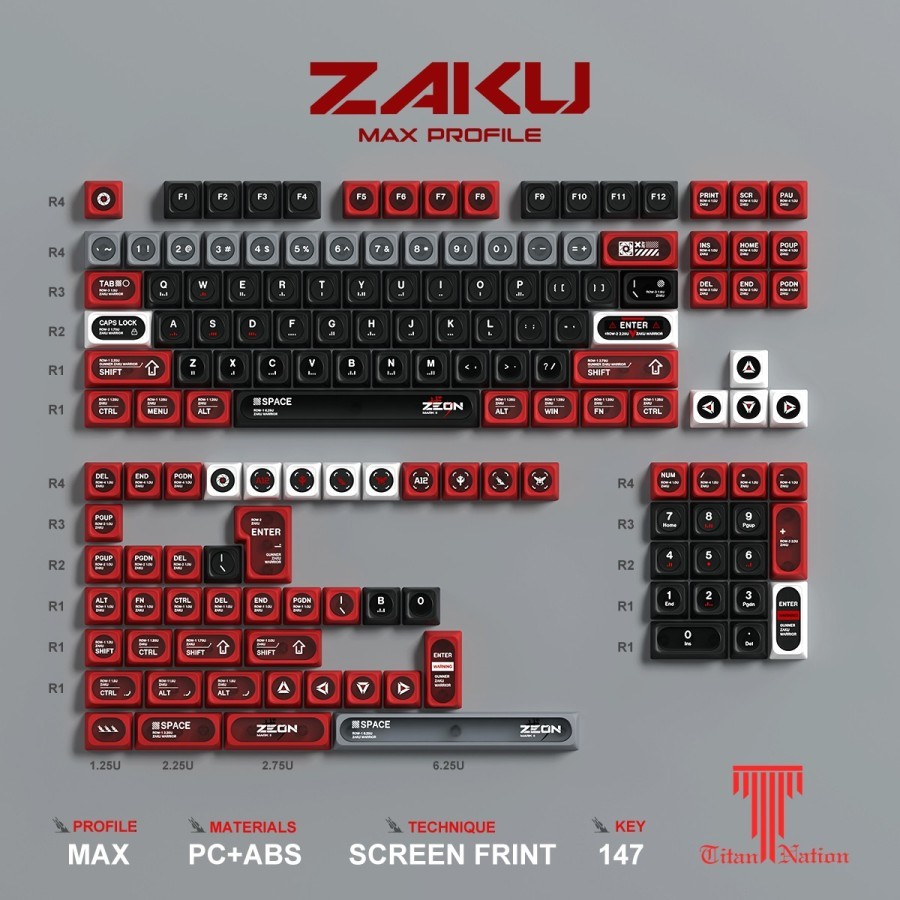 Jual TITAN NATION Zaku Max ABS + PC Max Profile Keycaps Set 147 Keys ...