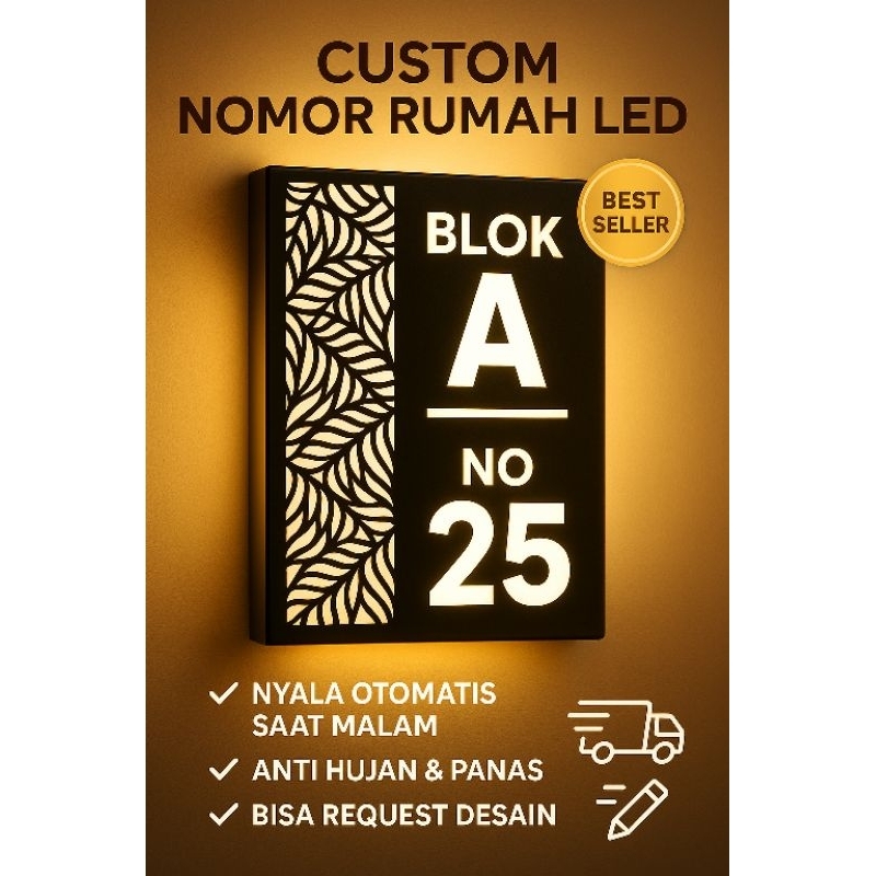 Jual Nomor Rumah LED bisa Kustom ukuran 30x20 cm Papan Rumah LED bisa ...