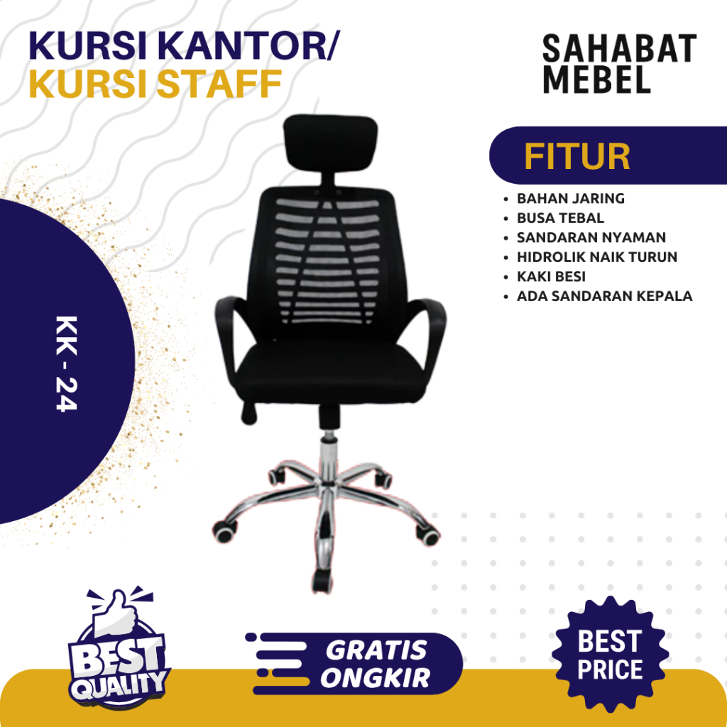 Jual Kursi Kantor Jaring KK-24 / Kursi Gaming Murah Hidrolik / Kursi ...