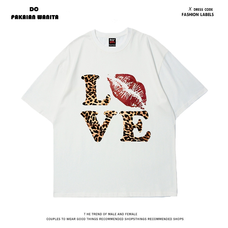 Jual American retro "Leopard Love" print Kaos Wanita Terbaru 2025|Kaos ...