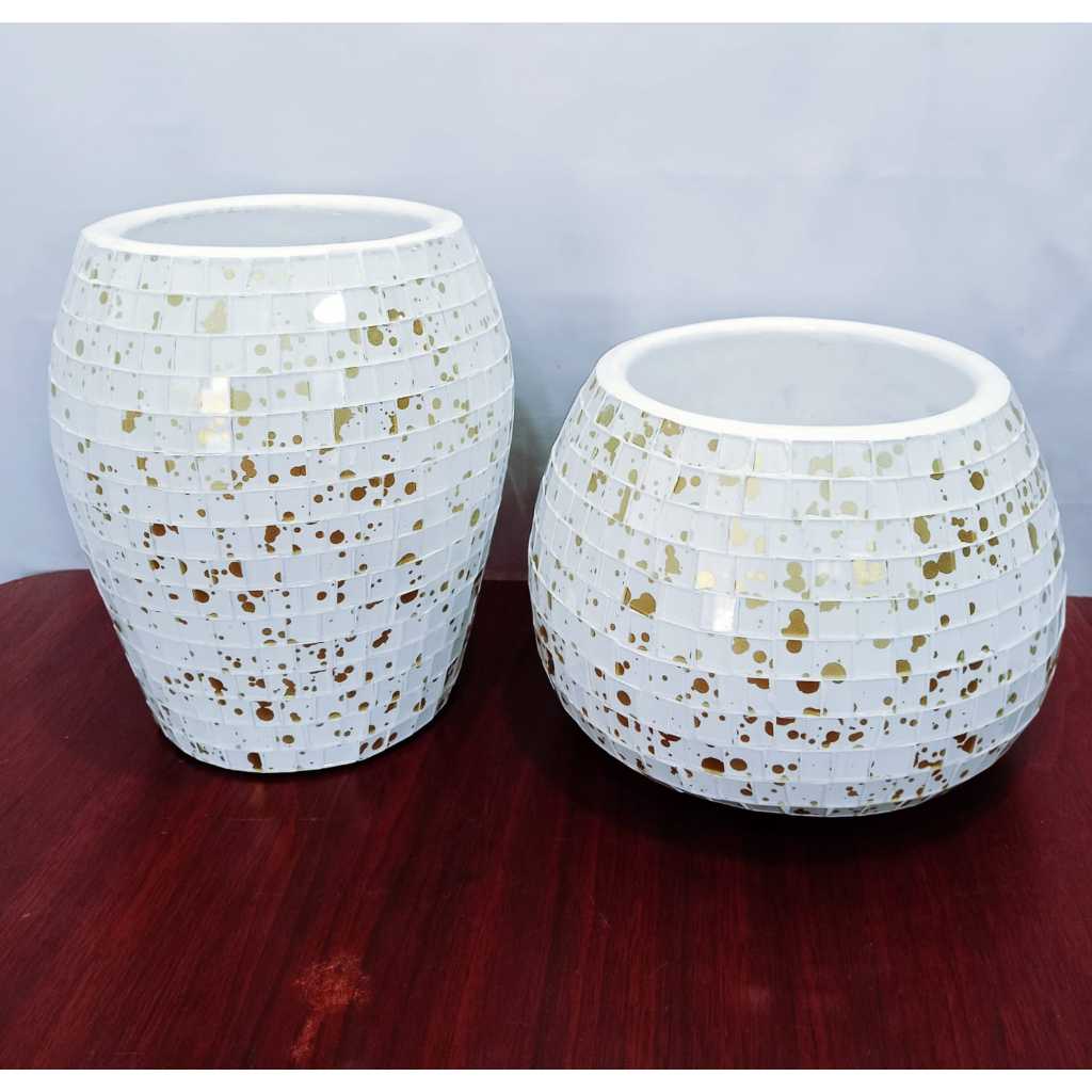 Jual Vase Mozaik Kaca Putih Emas ( Termasuk Bubble Wrap 3 Meter ...