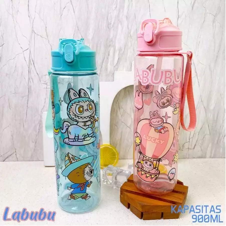 Jual *(BUBBLEWRAP) BOTOL MINUM ANAK KARAKTER LABUBU 900ML + SEDOTAN | Shopee Indonesia