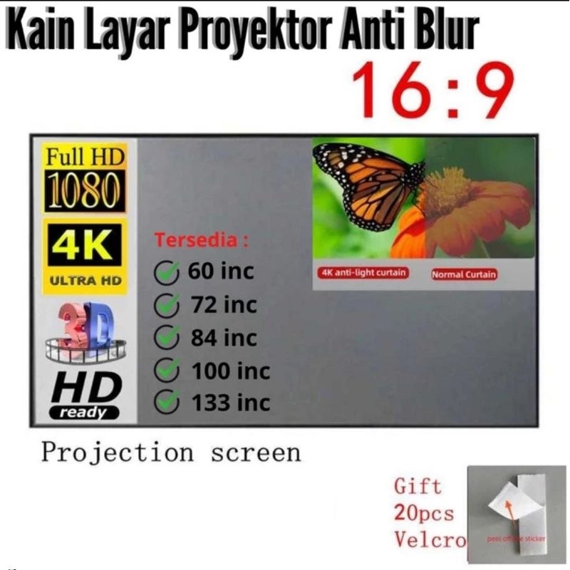 Jual Screen Projector 50" Inch- Lebar 110 cm x 65 cm / Kain Proyektor ...