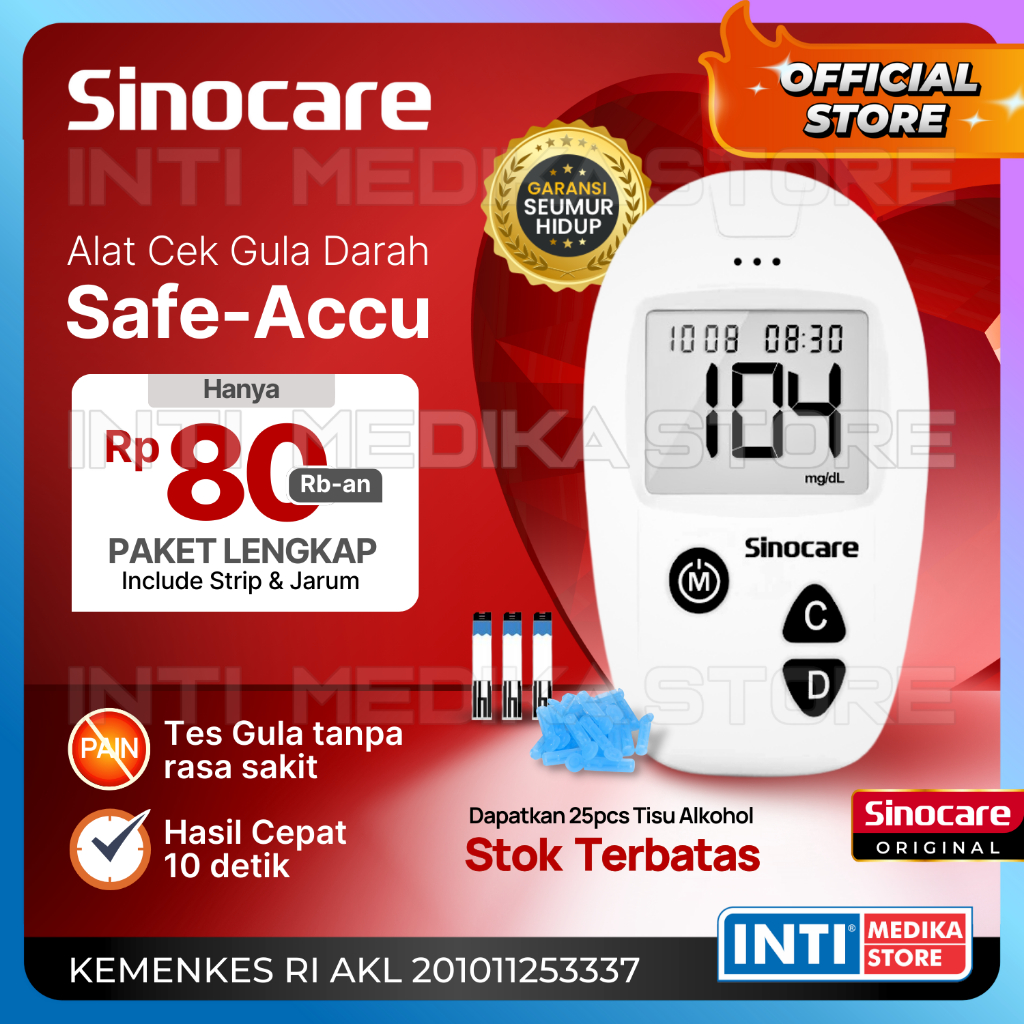 Jual SINOCARE - Alat Cek Gula Darah SAFE ACCU | Set Lengkap Cek ...