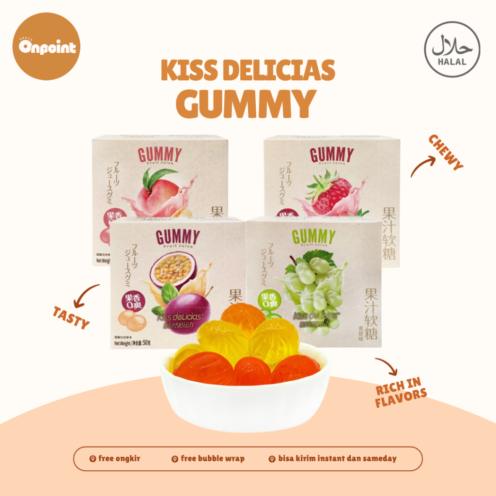 Jual Kiss Delicias Gummy Fruit Juice | Permen Jeli Lunak Varian Rasa | Shopee Indonesia