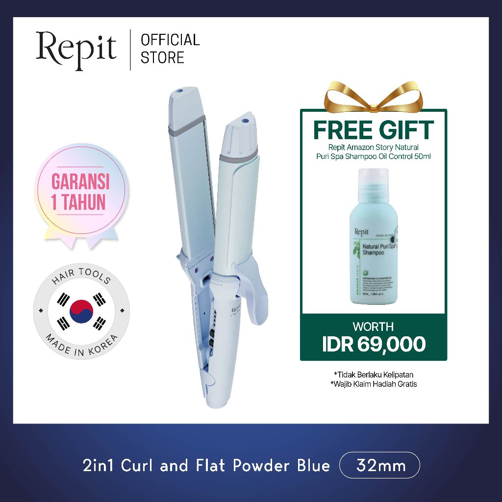 Jual Repit Pengeriting dan Pelurus Rambut 2in1 Curl n Flat Powder Blue ...