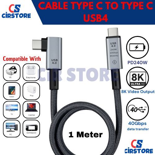 Jual USB 4.0 8k 40Gbps Type C Cable PD240W Kabel Type C to Type C Elbow USB4 USB 4.0 Transfer ...